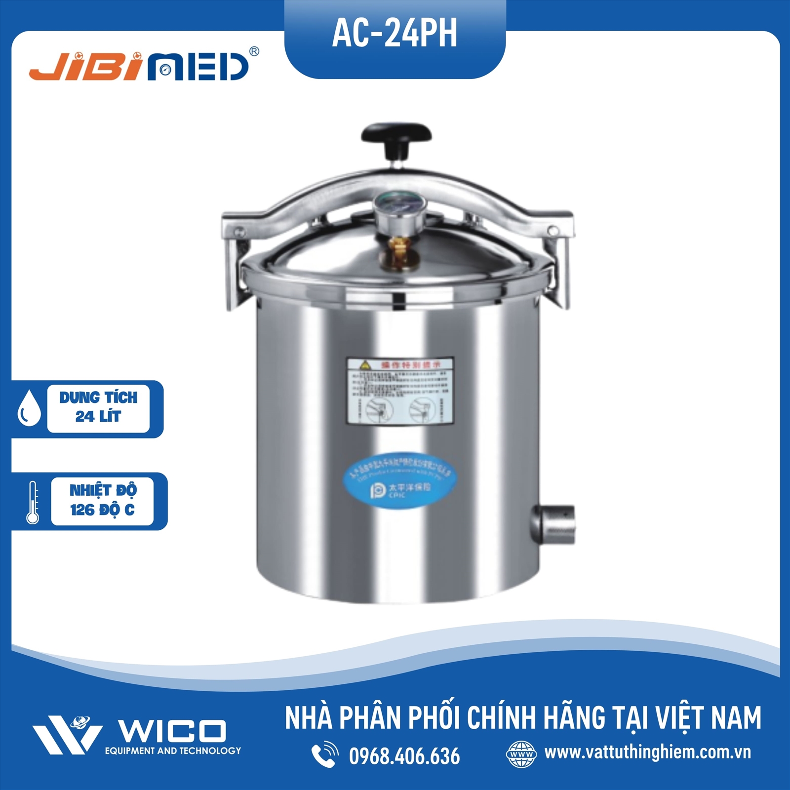 Nồi hấp tiệt trùng để bàn 24 lít Jibimed AC-24PH